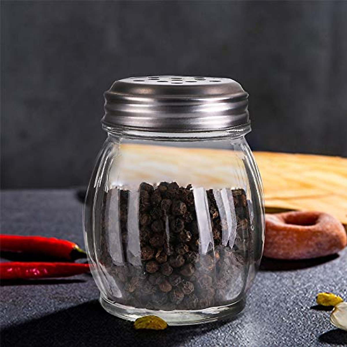 Nicunom 20 Pack 6 Oz Spices Shaker with Perforated Stainless Steel Lid, Swirl Glass Parmesan Cheese Shaker with Slotted Caps, Salt and Pepper Shakers Set, Seasonings Spice Retro Style Dispensers