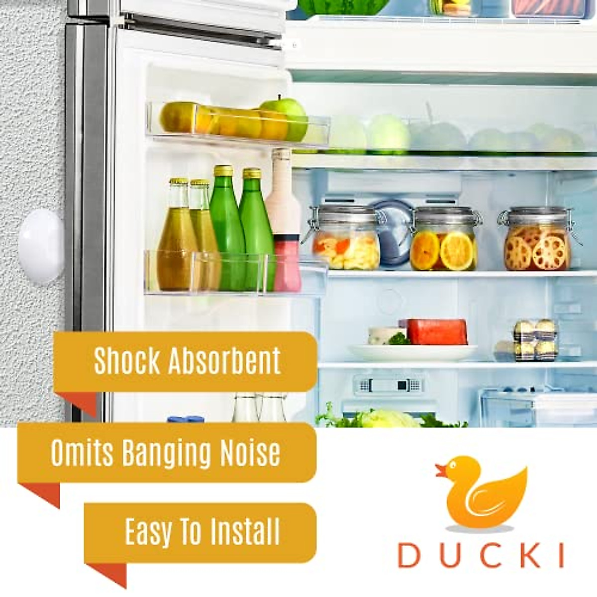 Ducki Door Stopper Wall Protector - Self Adhesive, Quiet, Reusable Shock Absorbent Gel - The Home or Office - Elegant Door Handle Silencer and Wall Protection Solution- (4pk)(White)