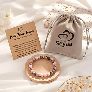 Seyaa Bracelet for Women, Pink Zebra Jasper Bracelet, Birthday Valentines Day Gift for Her Teen, Natural Crystal Stone