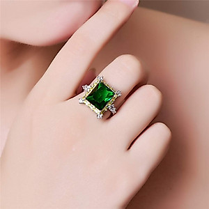 YAZILIND Princess Cut Big Square Green Cubic Zirconia Rhinestone Wedding Ring Silver Plated Women Engagement Jewelry Party Gift(Size 6)
