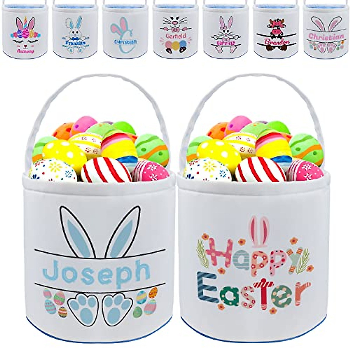 Personalized Easter Basket Custom with Name Customized Candy Egg Easter Buny Tote Bags Carry for Girls Boys Happy Easter Gift Decorations