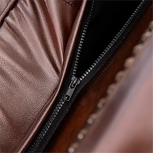 BOWERY HILL Traditional Leather Sofa with Nailheads in Brown