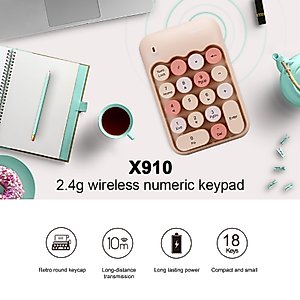 Lomiluskr Wireless Numeric Keypad with 2.4G USB Receiver, Cute Colorful Round Keycaps, Portable Financial Accounting Numpad Number Keyboard, Suitable for PC, Laptop (Milk Tea)