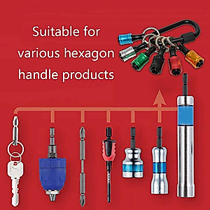 ZFBB 1/4inch Hex Shank Aluminum Alloy Screwdriver Bits Holder Extension Bar Drill Screw Adapter Change Keychain Portable