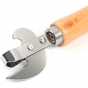 Stainless Steel Kitchen Utensil Multifunctional Lid Remov-e Side Cut Manual Can Opener with Wood Handle