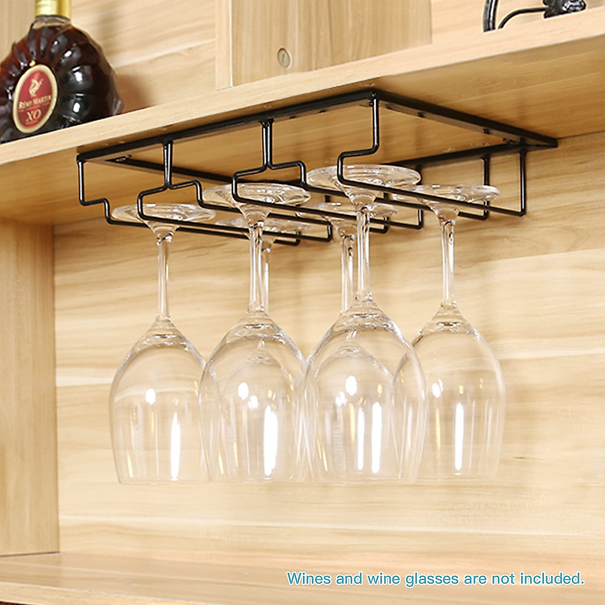 Helunsi Black Wine Glass Rack Under Cabinet Wine Glass Holder Stemware Hanging Rack Wine Glass Hangers Under Shelf Metal Storage Organizer Mountable for Kitchen Cabinet Restaurant Bar (3 Rows)