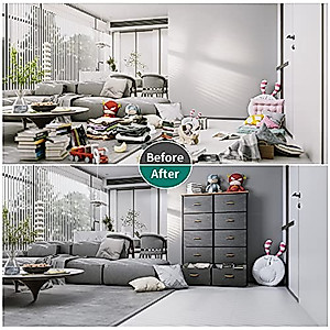 YITAHOME 10-Drawer Dresser, Fabric Storage Tower, Tall Dresser for Bedroom, Living Room, Hallway, Closets, Sturdy Steel Frame, Wooden Top, Easy Pull Fabric Bins