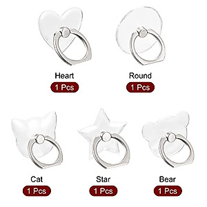 uxcell Transparent Phone Ring Holders, Clear Finger Grip Stand for Phone, Case, Tablet, Set of 5 Shapes(Heart, Cat, Bear, Round, Star)