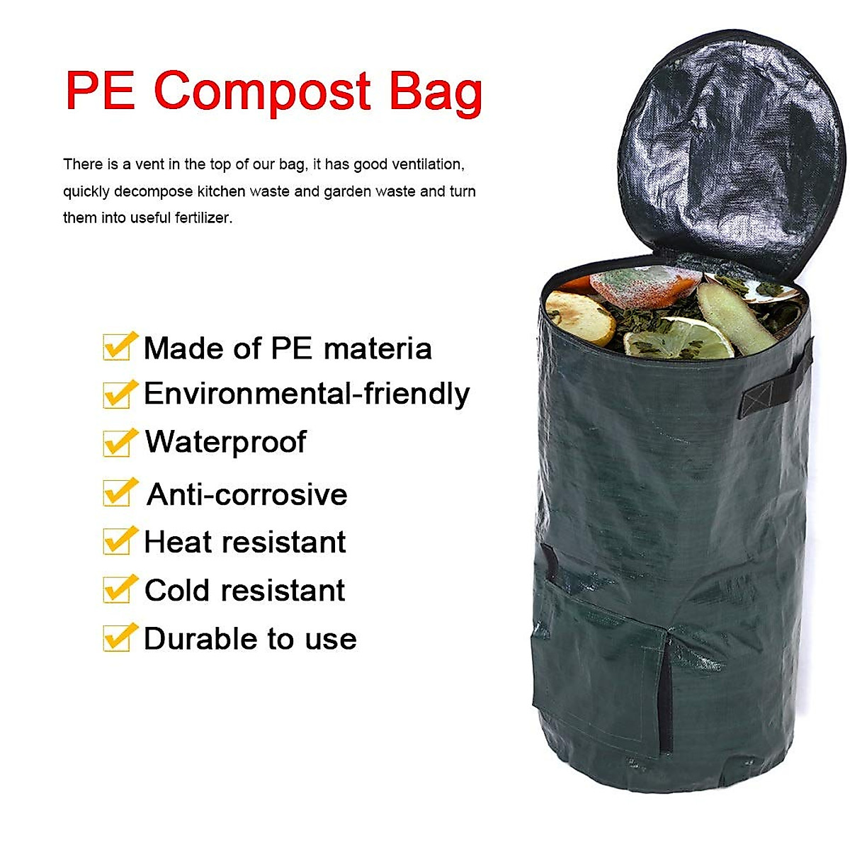 Mintata Collapsible Compost Bag, 2 Sizes Kitchen Garden Yard Organic Waste Compost Bag Environmental Friendly PE Growers Bags (Size : 3560cm)