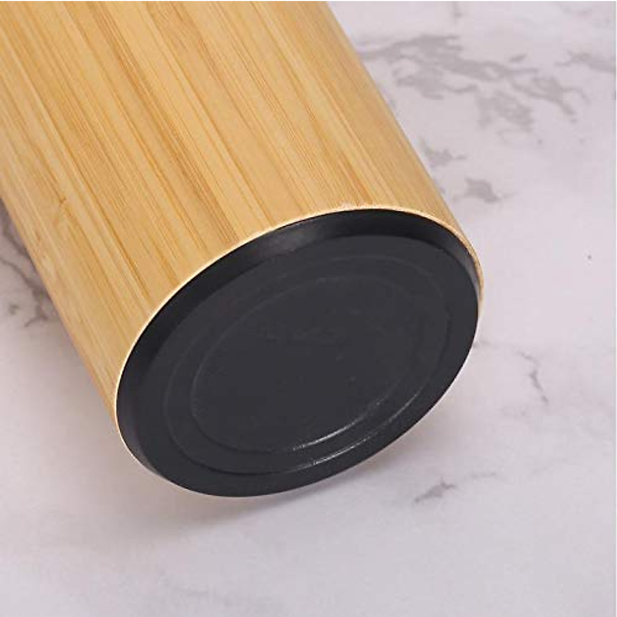 Stenof Bamboo Tea Tumbler with a long tea strainer and a spoon steel insulation 12 hours warmth| 450 ml leak proof tea, coffee and travel water flask| Eco-friendly travel bottle