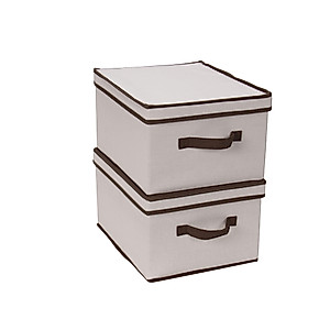 Household Essentials 513 Storage Box with Lid and Handle - Natural Beige Canvas with Brown Trim - Large