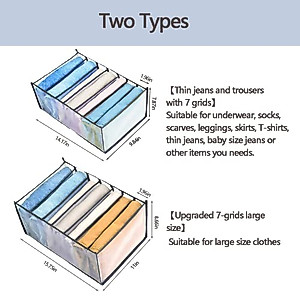 Wardrobe Clothes Organizer, Closet Pants Organizers for Jeans and Storage Baskets for Bedroom Dorm Room, 7 Grids Clothing Storage Bins, Washable Foldable Drawer Clothes Compartment Storage Box(2+2pcs)