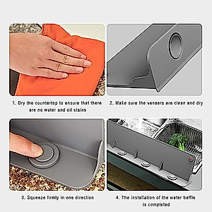 Xuezoioy Kitchen Sink Splash Guard,Gray Silicone Water Splash Guard for Kitchen 4x17 inches Sink Splash Guard with Suction Cup and Microfiber Cloth for Kitchen,Bathroom