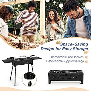 Giantex Charcoal Grill with Automatic Rotisserie Kit, 2 Folding Side Tables, Detachable Legs, Portable Chicken Roaster turkey Kabab Grill, Quick Setup for Backyard Barbecue Camping