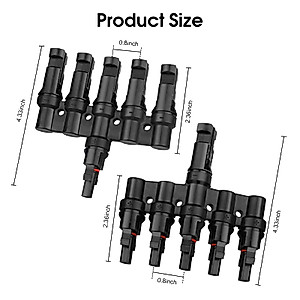 PAEKQ Solar Panel Connectors T Branch Connectors Cable Splitter Coupler 1 Male to 5 Female and 1 Female to 5 Male, Solar Cable connectors for Residential, Commercial Roofs, RVs (1 Pair)