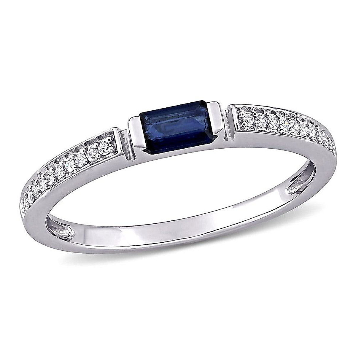 etneyjewels 0.86 Carat Blue Sapphire And Natural White Diamond Baguette Cut Bridal Engagement Rings For Women In 10KT Solid( Centre Blue Gemstone etneyjewels 0.5 ctw,Clarity I2,Color HI,8)