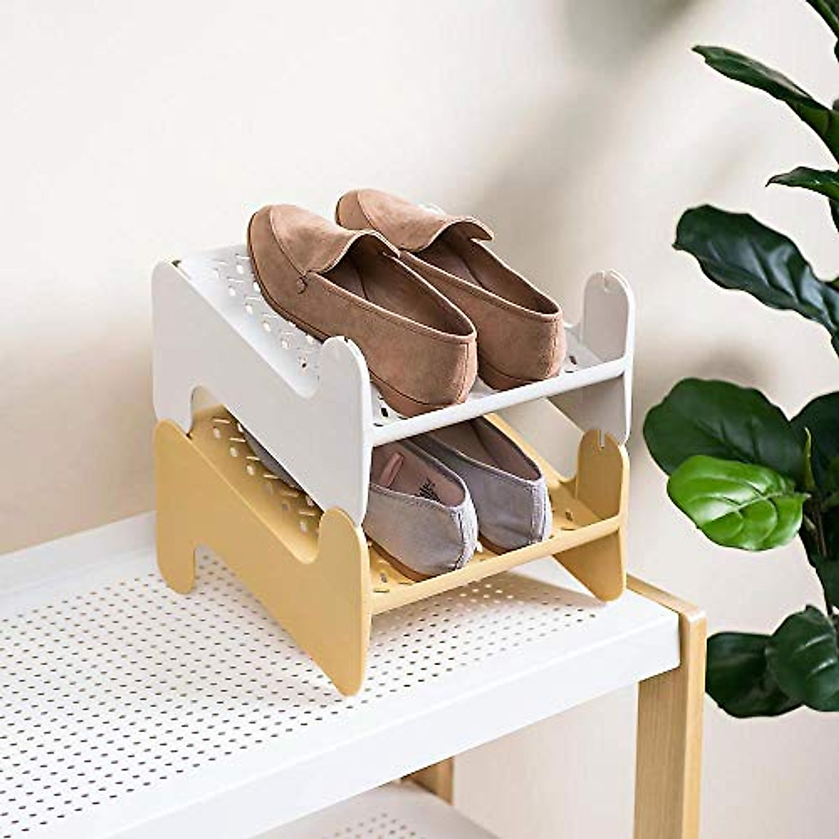 TAZSJG Stackable Shoe Storage Rack Nordic Simple Shoe Rack Home Plastic Shoe Cabinet Layered Finishing Racks (Color : B)