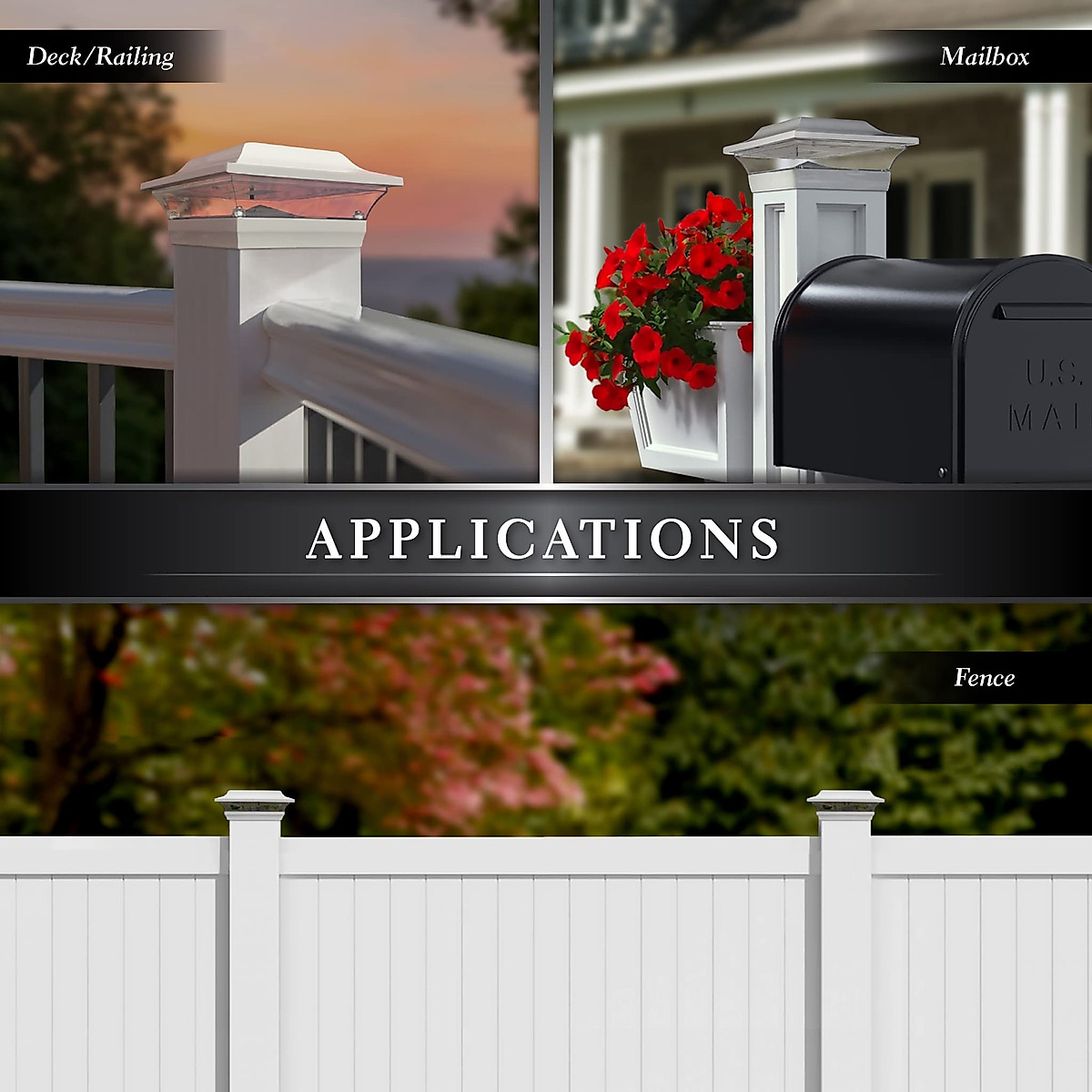 Classy Caps SL214W Imperial Outdoor Solar Post Cap Fence and Deck Light, Bright White Light, Fits 5" x 5" Post, White Powder Coated Aluminum