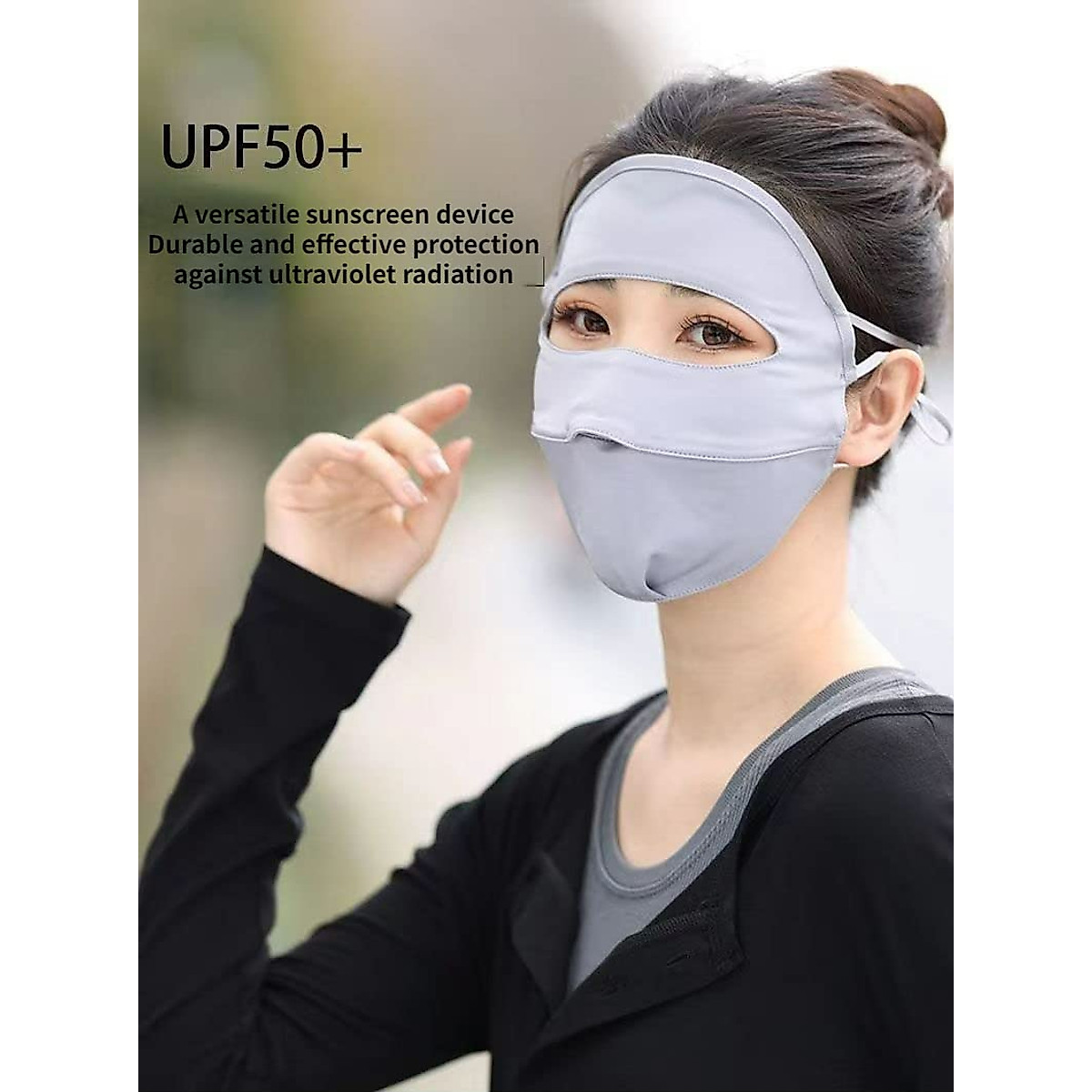 Face UV Face Covering UPF 50+ Women Sun Protection Face Mask Washable Reusable for Running Outdoors (Light grey,US,Alpha,Medium,Regular,Regular)