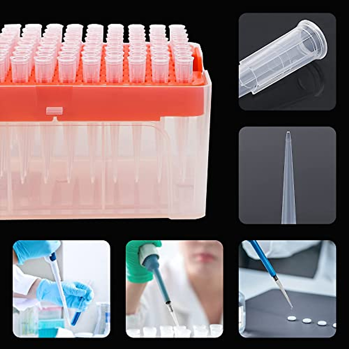 200uL Pipette Tips 960pcs- Four E's Scientific Universal 200ul Pipettor Tips Racked Non-pyrogenic DNAse/RNAse Free Autoclavable 10 Racks 96 Tips/Rack (960 Tips)