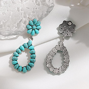 Zhang shine Turquoise Earring Bohemian Style Flowers Dangle Drop Fashion Vintage Valentine Women Jewelry