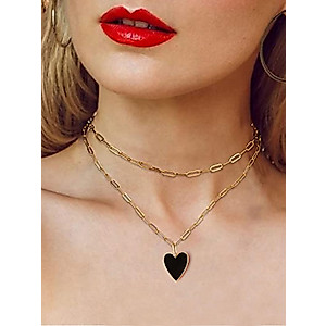 CILILI Preppy Necklace for Women, Forever Love Heart Enamel Pendant Paperclip Necklace 18K Gold Plated Jewelry Gifts