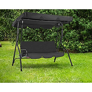 Patio Swing with Canopy Backyard Swing Outdoor Swing Chair with Adjustable Tilt Canopy Removable Cushions Stable Frame Comfortable Armrests for Patio Outdoor Backyard Garden Black