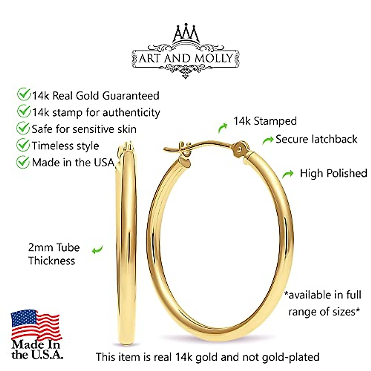 14k Gold Classic Hoop Earrings, 1" Diameter (yellow-gold)