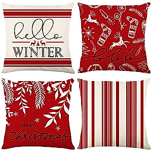 Scceatti Christmas Pillow Covers 18x18 in Square Winter Cushion Cover with Zipper Print Bohemian Toss Xmas New Pillowcases Protector for Couch Sofa Bed Living Room Home Decorations Gifts Decor Deals