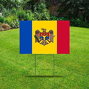 Autravelco Moldova Lawn Signs with Stakes 12x18 Inch National Flag Nautical Gifts Customized Yard Sign for House Rent Lawn Decoration Props
