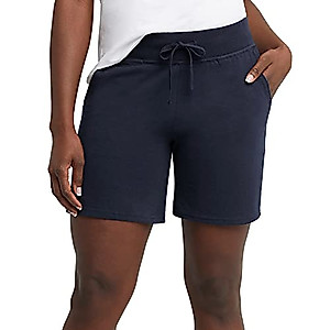 Hanes Women's Pocket Drawstring Cotton Inseam Shorts, Navy, X-Large