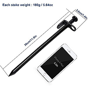 Clarmonde 12-Inch Tent Stakes & Tent Hammer, Heavy Duty Camping Stakes, Forged Steel Tent Pegs Unbreakable and Inflexible, Available in Rocky Place Dessert Snowfield and Grassland (Black)