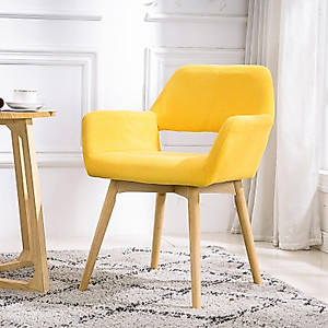 YEEFY Desk Chair No Wheels Vanity Chair Makeup Chair Comfy Accent Chair for Living Dining Room Bedroom Home Office Mid Century Modern Upholstered Arm Chair Sofa Chair (Yellow, 1)