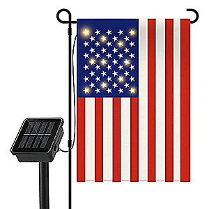 Hopolon American Garden Flags 12 X 18 Inch- 11 Warm White LED Lights with Solar Panel,US USA Double Sided Small American Flag for Holiday,Christmas,Yard, Banner, Patriotic,Outdoor Lawn Decoration