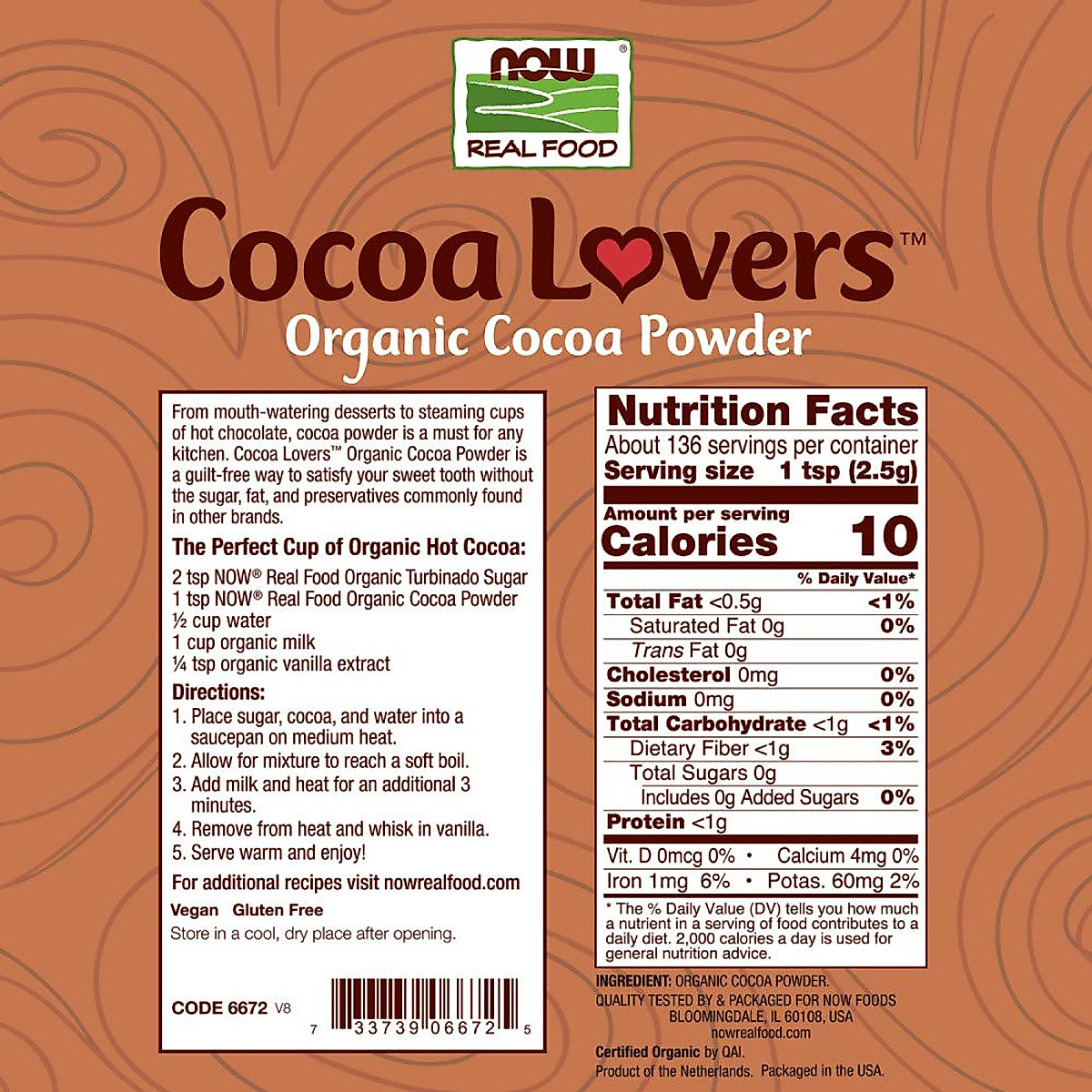 NOW Foods Organic Cocoa Powder, Unsweetened-12 oz