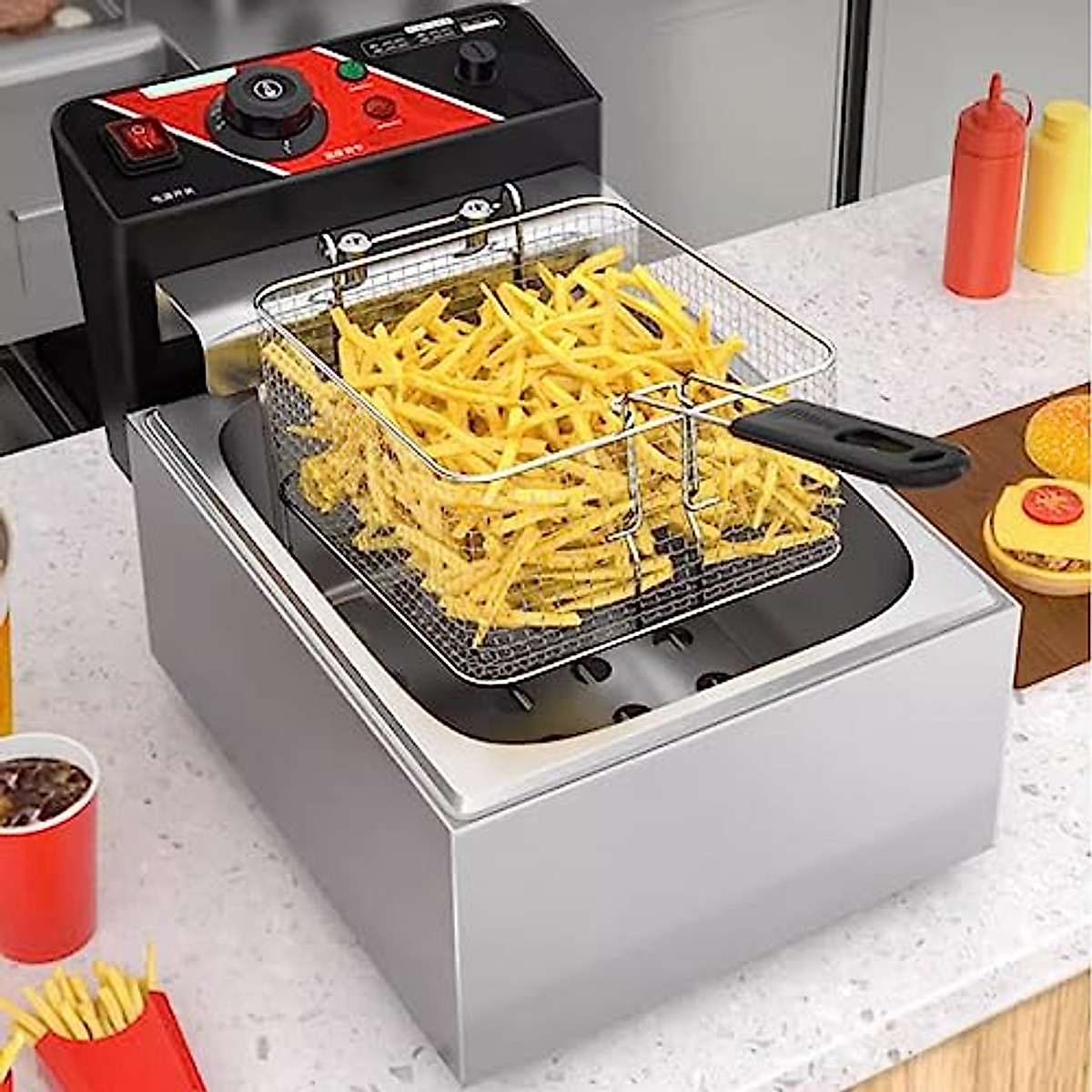 Commercial Deep Fryers, Electric Deep Fryer, Detachable Large Capacity Stainless Steel Electric Oil Fryer with Temperature Control, for Restaurant Home Kitchen (Color : 20L)