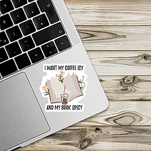 Akira I Want My Coffee Icy and My Book Spicy Stickers, Vinyl Decal Kindle Sticker For Laptop Car Water Bottles Helmets Skateboards, Water Assistant Book Gifts For Teen, Bookish Stickers For Kindle