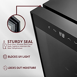 Schmécké 10 Bottle Red And White Wine Thermoelectric Wine Cooler/Chiller Counter Top Wine Cellar with Digital Temperature Display, Freestanding Refrigerator Smoked Glass Door Quiet Operation Fridge