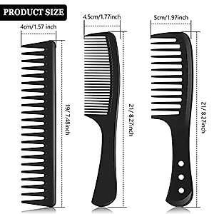 Wide Tooth Detangling Hair Comb Hair Styling Comb Set, Carbon Fiber Styling Cutting Comb Anti Static Heat Resistant Comb for Women Curly Straight Long Hair, Black, 3 pieces