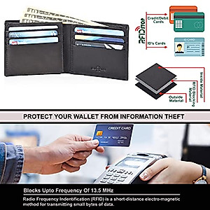 Mens Leather Wallet Rfid Blocking Slim Notecase Front Pocket Flip ID Window With 14 Slots | Real Full Grain Genuine Leather | Multiple Card Holder | Compact Premium Best Handmade Gift (Midnight Black)