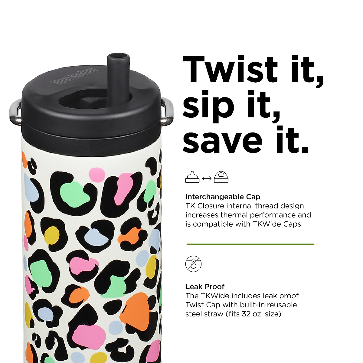 Klean Kanteen 12oz TKWide Insulated Water Bottle with Twist Cap - Leopard Print
