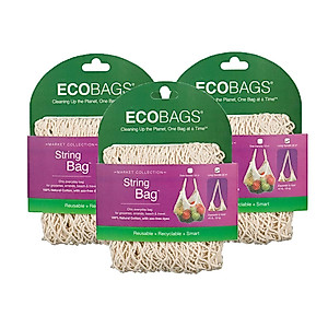ECOBAGS Market Collection Reusable String Bag, Natural, Long Handle, Pack of 3