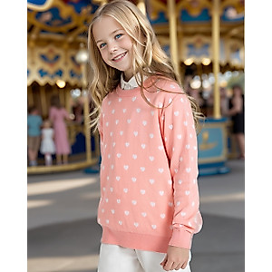 BOBOYOYO Girls Sweaters Cotton Kids Heart Sweater Valentine Holiday Pullover Teen Clothes Crew Neck Knit Top Long Sleeve Pink