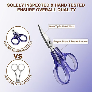 PAFASON Sharpest & Precise Stainless Steel Curved Straight Thread Yarn Fabric Cutting Mini Scissors with Protective Cover - Ideal for Embroidery Quilting Sewing Knitting Crafting Cross Stitch Crochet