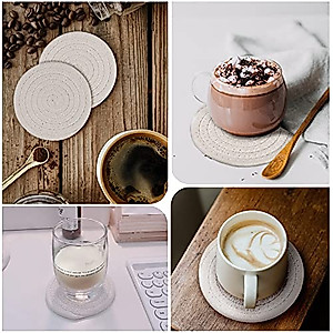 GeeRic 6 Pcs Bar Coasters for Drinks, Handmade Braided Woven Drink Coaster Set, Beermat Beverage Coaster 4.3” Non Slip Coasters, White