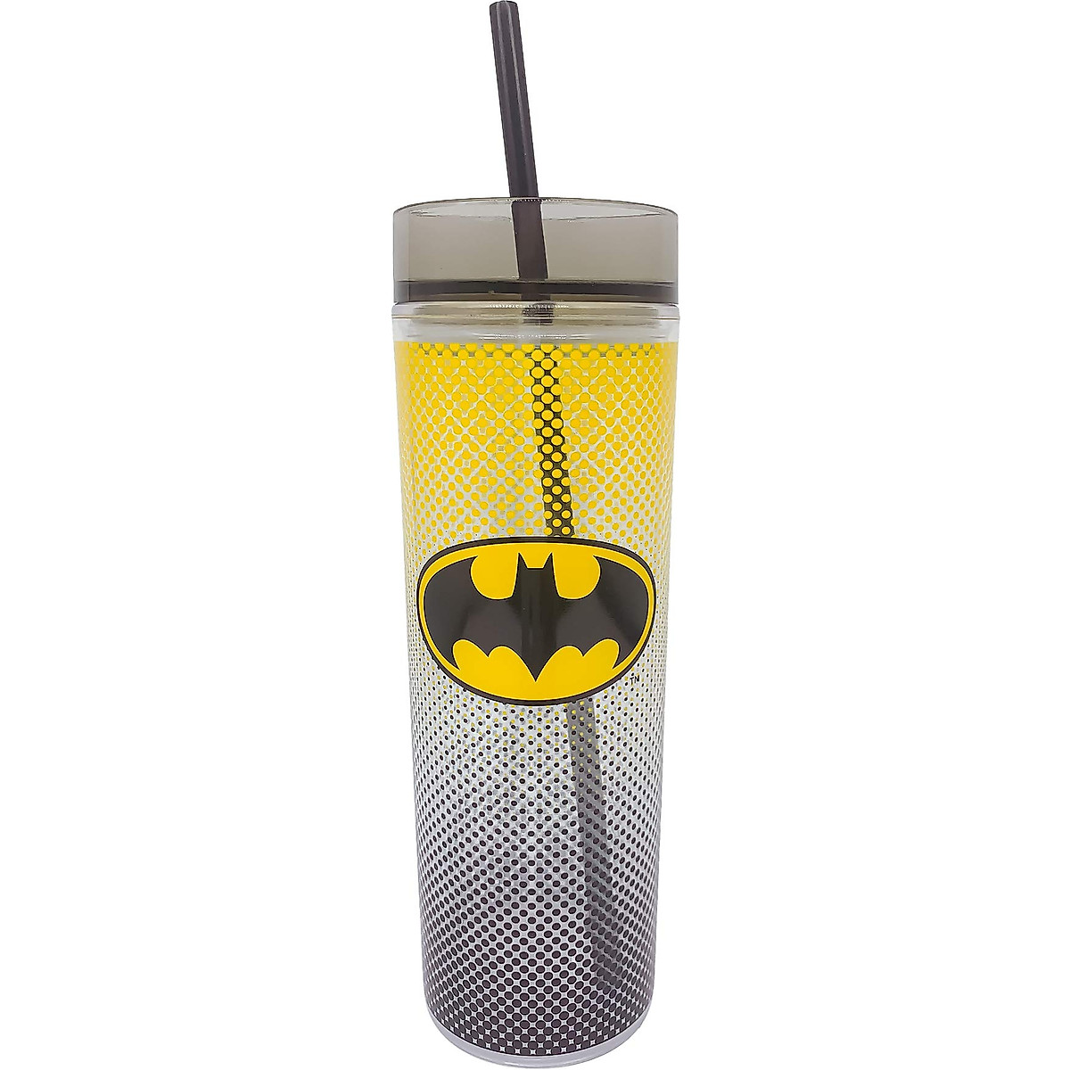 Spoontiques - Tall Cup with Straw - Acrylic Drinkware with Coordinated Lid and Straw - Batman, multicolor, 10.5" h (22101)