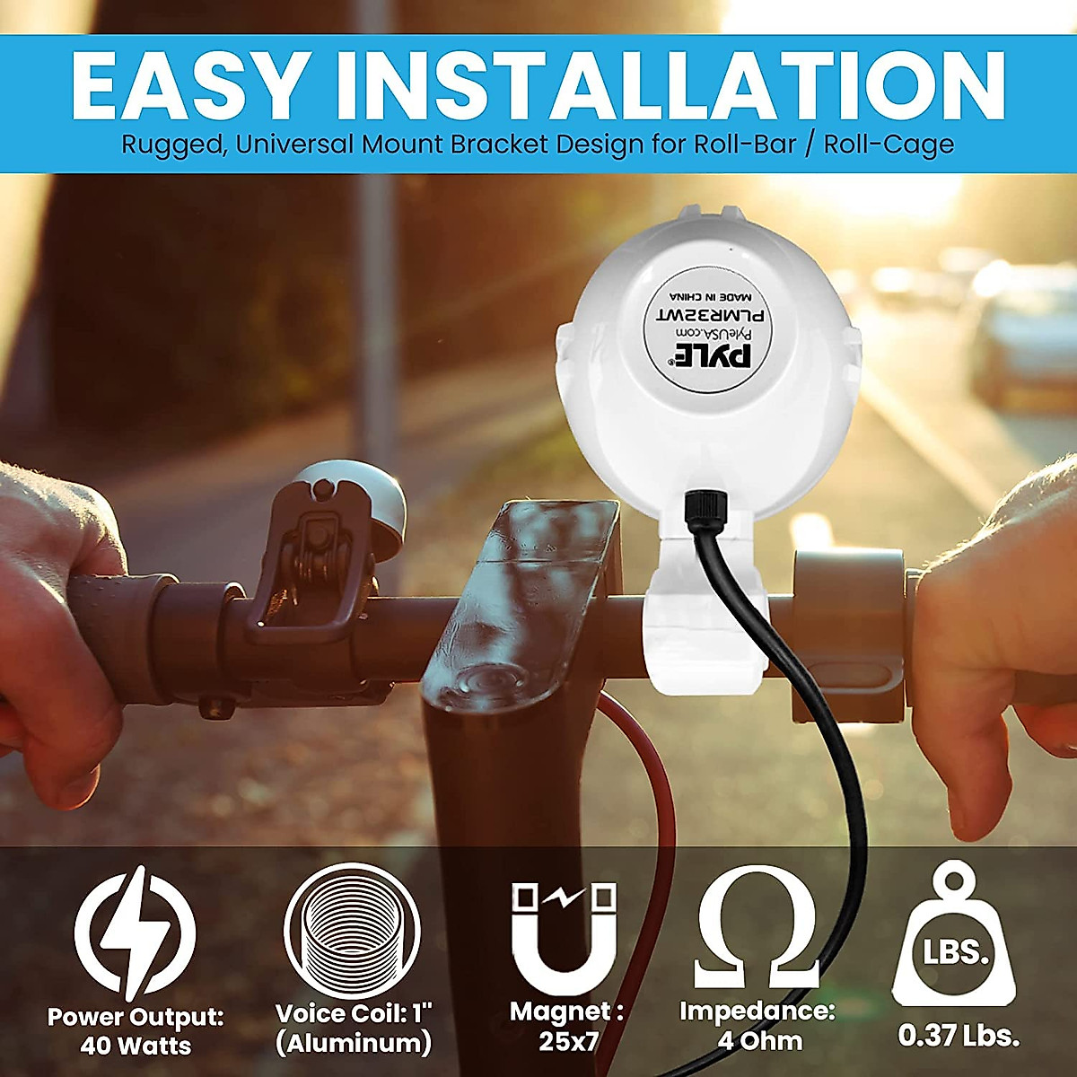 Pyle 3.5” Waterproof Off-Road Speakers - 40W Marine Grade Passive Woofer Sound System Full Range Outdoor Audio Stereo Speaker for Motorcycle, Car, ATV, 4x4, Jeep, Boat, Includes Brackets (White)