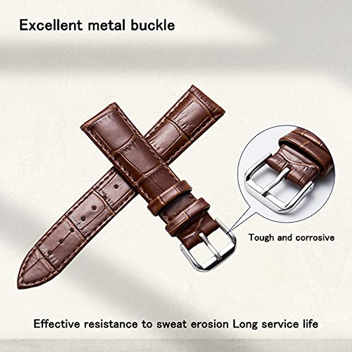 通用 Unisex-adult Watch Band, Alligator Leather Watch Strap with Stainless Steel Buckle, Calfskin Replacement Strap for Watch's Band and Women's Watch Band (22mm, Black)