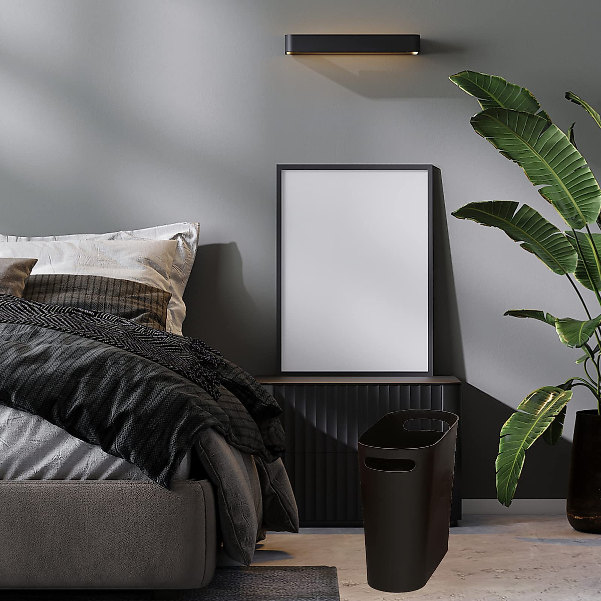 zoocatia Small Trash Can Garbage Can Container Bin with Handles 3 Gallons Plastic Wastebasket for Bathrooom, Bedroom, Office, Kitchen, Laundry Room, Dorm Room - Black