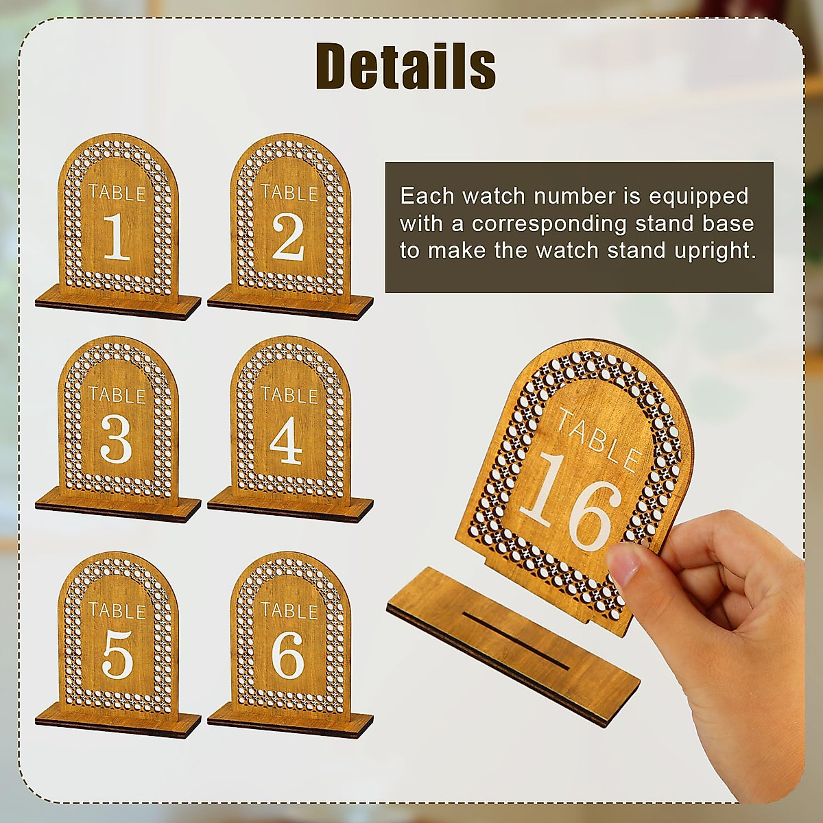 20pcs Wooden Table Numbers, Rattan Arch Table Numbers 1-20 Wedding Reception Table Numbers with Stands for Wedding Banquet Restaurant Party Decor